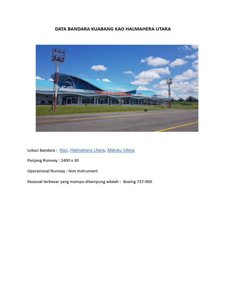 Data Bandara Kuabang Kao Halmahera Utara | PDF