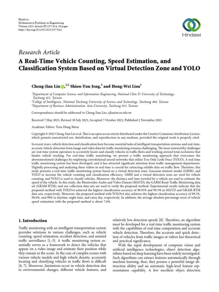 A Real-Time Vehicle Counting, Speed Estimation, and Classification ... A Real-Time Vehicle Counting, Speed Estimation, and Classification ...