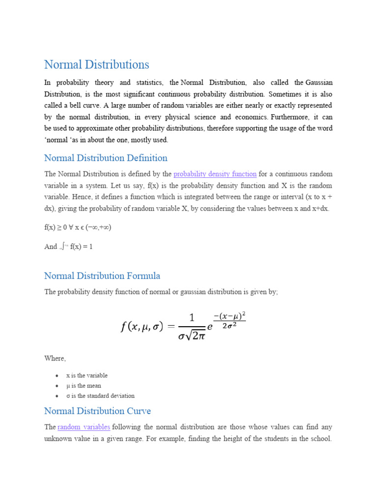 Normal Distributions | PDF | Mean | Normal Distribution