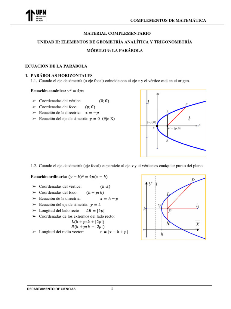 MATERIAL COMPLEMENTARIO - S09 - La Parábola | PDF | Geometría Elemental | Geometría diferencial