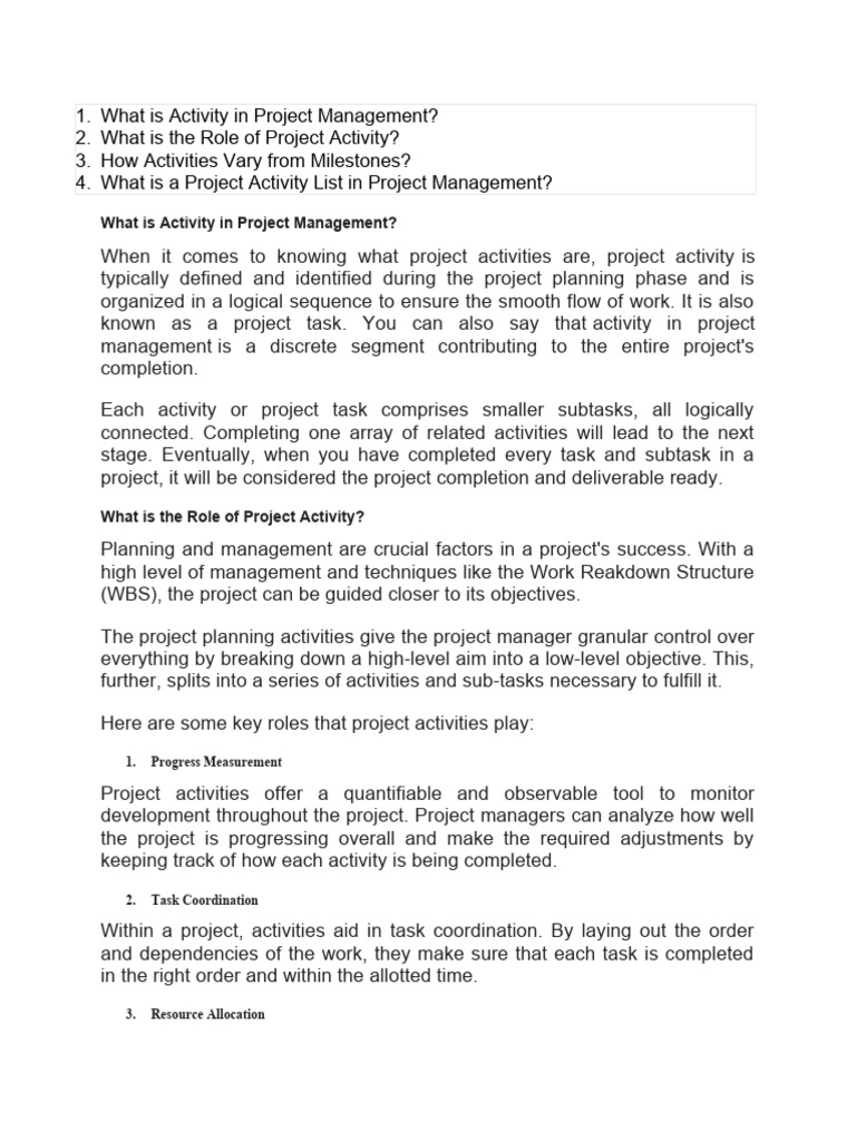 Activity in Project Management | Download Free PDF | Project Management