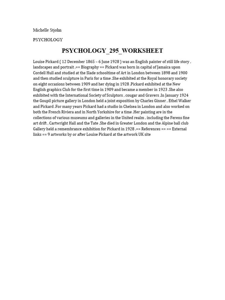 Psychology 295 Worksheet | PDF