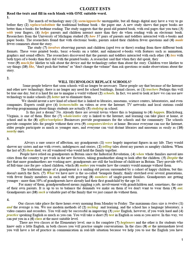 Cloze Tests | PDF | Grandparent | Wine