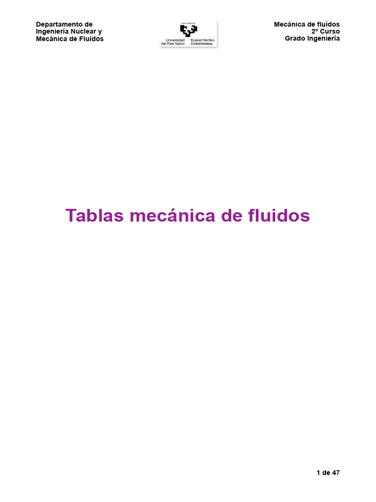 3 Tablas Mecánica de Fluidos | PDF | Gases | Cantidad
