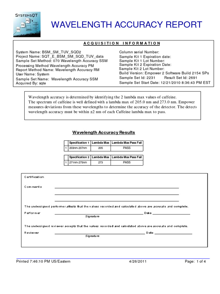 Wavelength Accuracy RM | PDF | Ultraviolet–Visible Spectroscopy ...