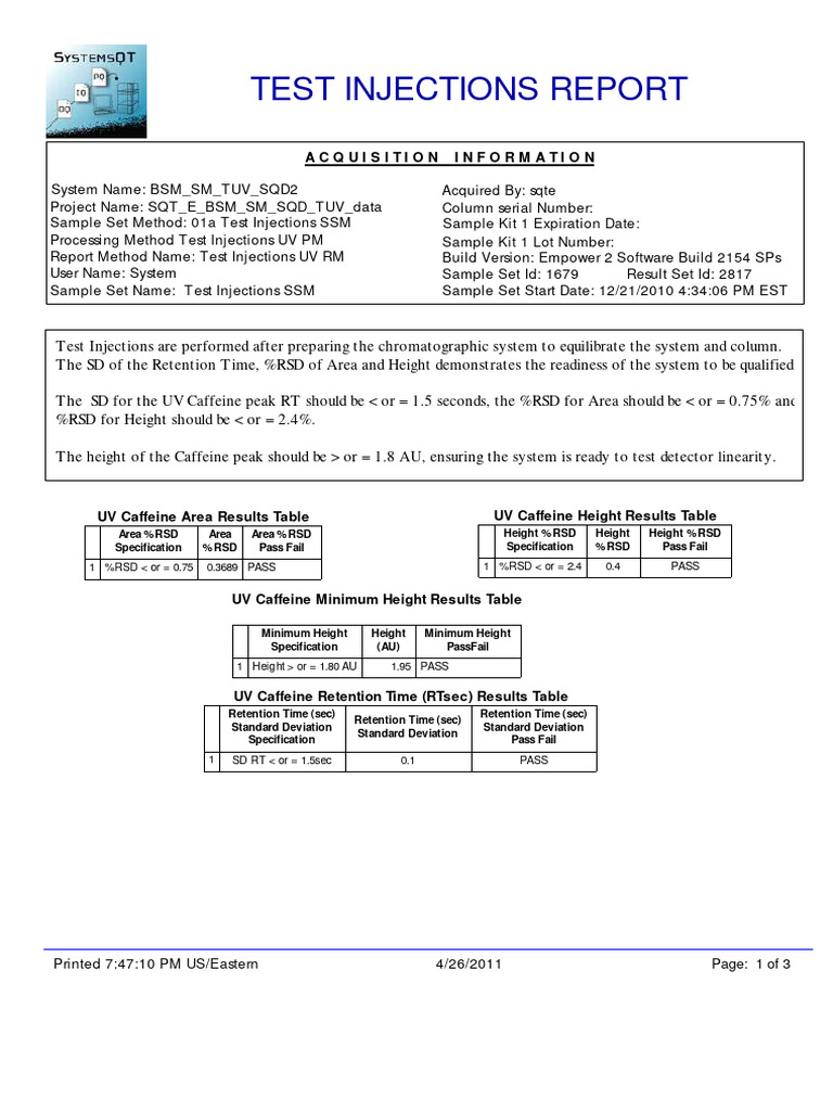 Test Injections UV RM | PDF | Chromatography | Scientific Techniques