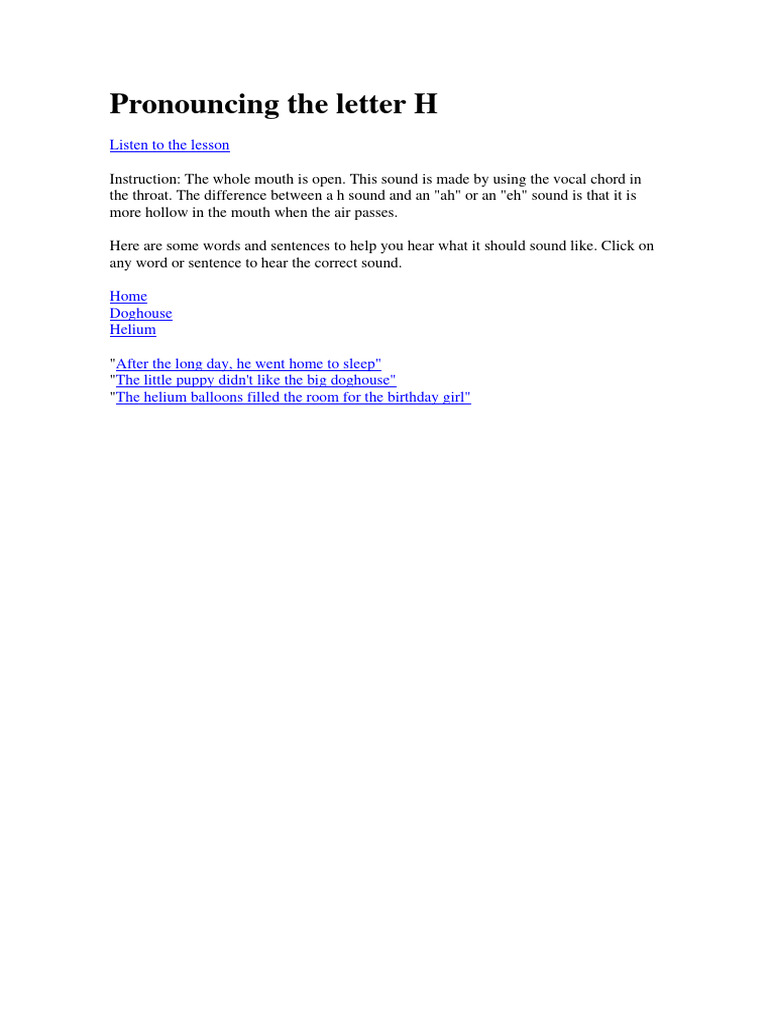 Pronouncing The Letter H | PDF