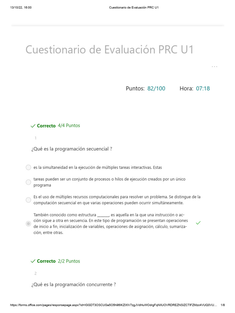 Cuestionario de Evaluación PRC U1 | PDF | Programa de computadora | Programación