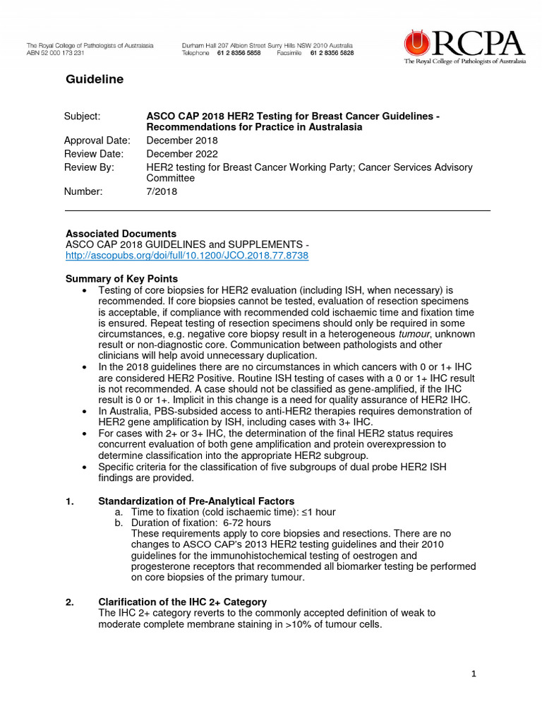ASCO CAP 2018 HER2 Testing For Breast Cancer Guidelines Recommendations ...