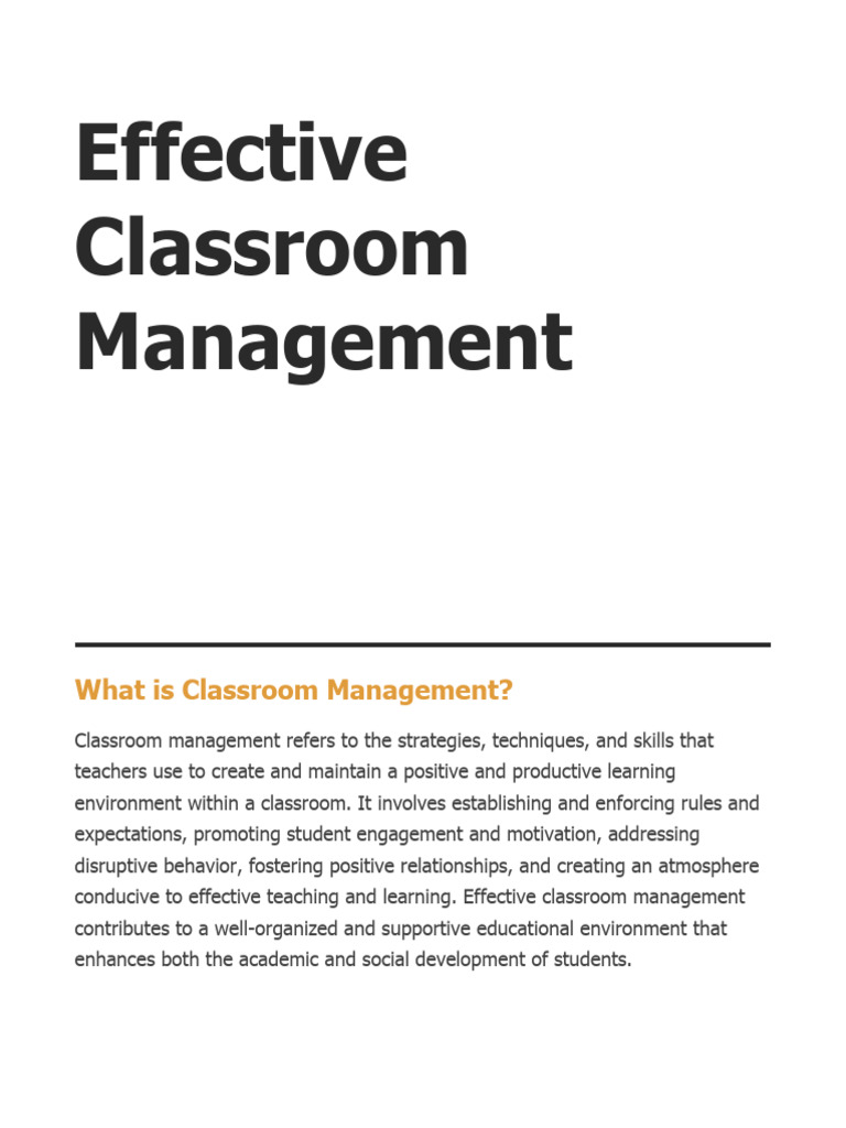 Effective Classroom Management Strategies | PDF | Classroom Management ...