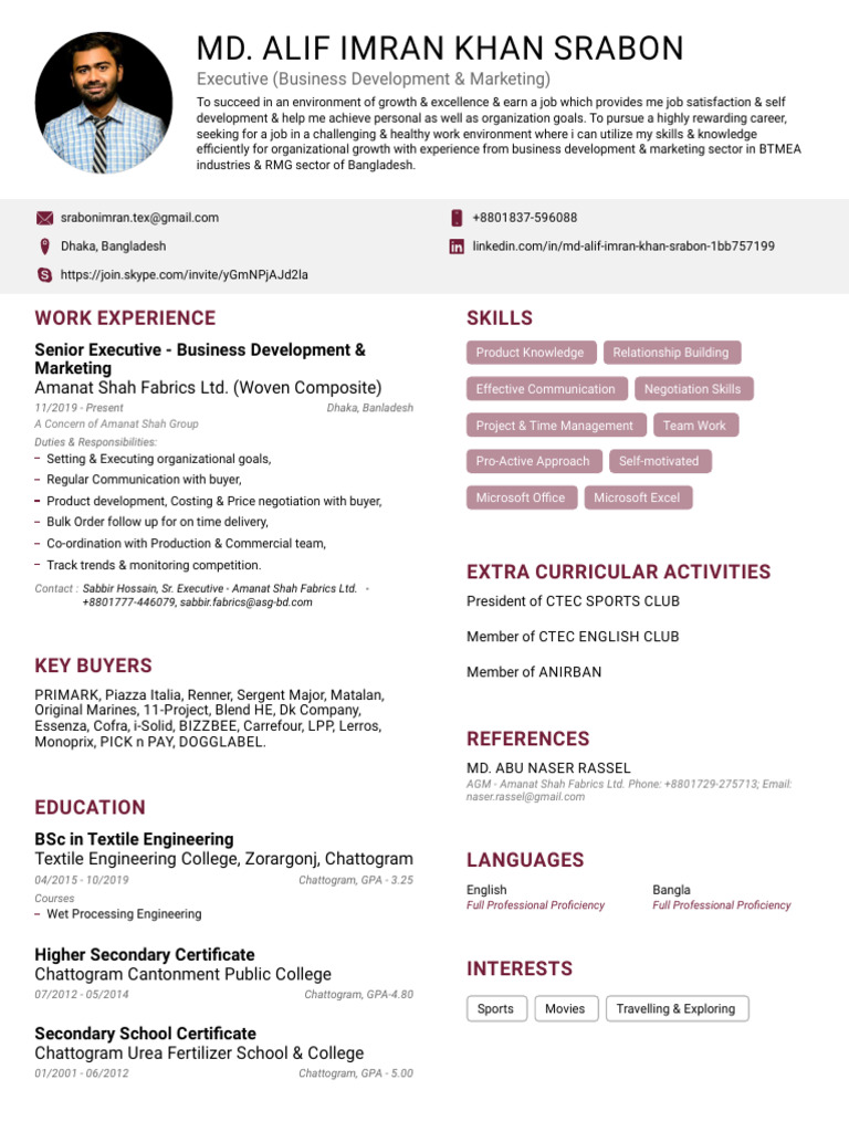 MD.'s Resume | PDF | Textiles | Business