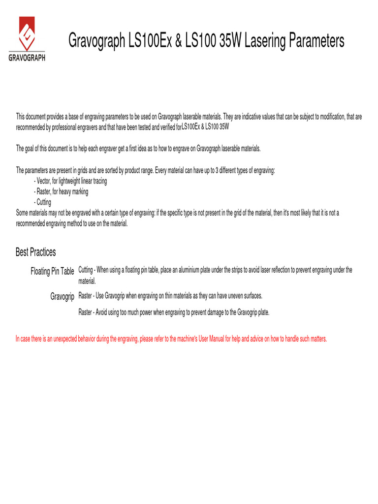 Gravograph_LS100_LS100Ex_Lasering_Parameters | PDF | Engraving ...