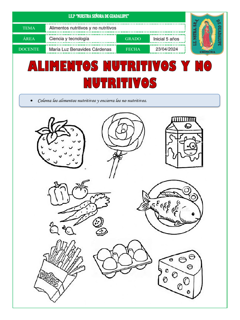 Alimentos Nutritivos y No Nutritivos - 5 Años | PDF