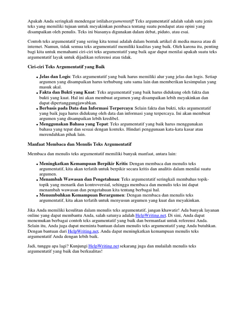 Contoh Teks Argumentatif | PDF | Indonesia