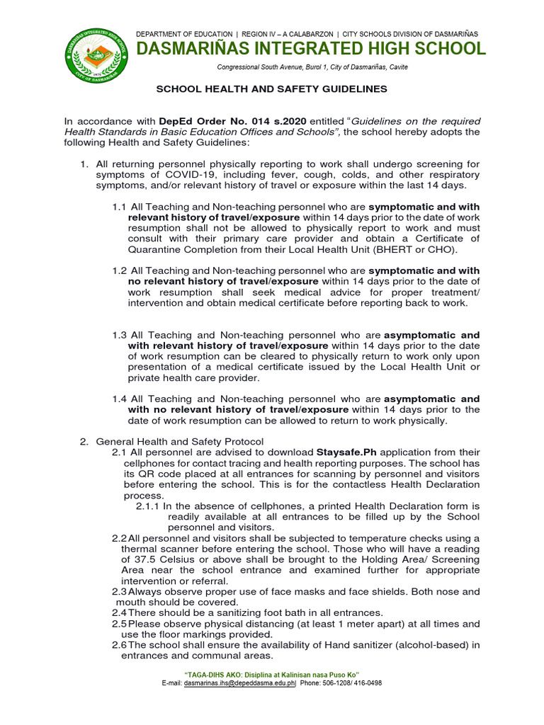 School Health and Safety Protocol Guidelines | PDF | Common Cold | Medicine