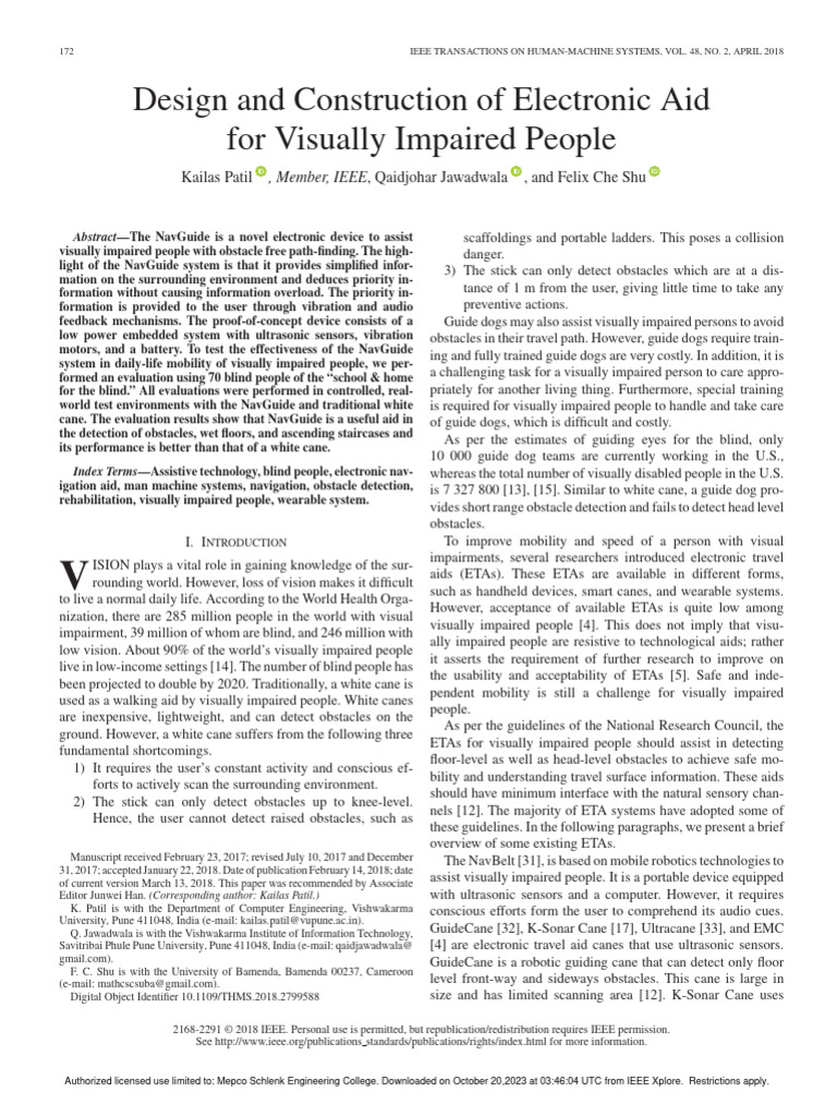Design and Construction of Electronic Aid For Visually Impaired People ...