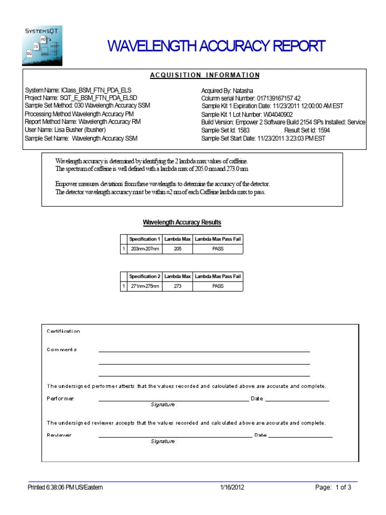 Wavelength Accuracy Report | PDF | Ultraviolet–Visible Spectroscopy ...