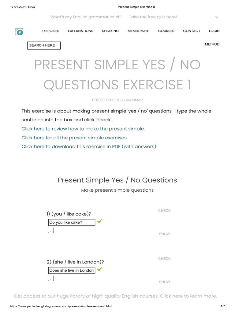 Present Simple Yes/No Questions Exercise | PDF
