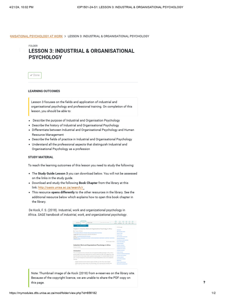Iop1501-24-S1 - Lesson 3 - Industrial & Organisational Psychology | PDF ...