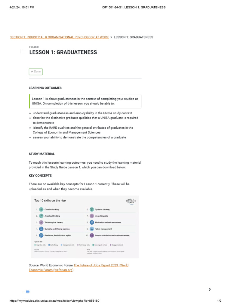 IOP1501 Lesson 1: Graduateness Guide | PDF | Career & Growth