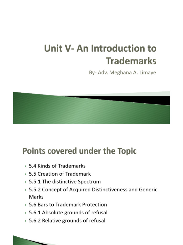 Unit V - Part II - An Introduction To Trademark | PDF | Trademark Distinctiveness | Trademark