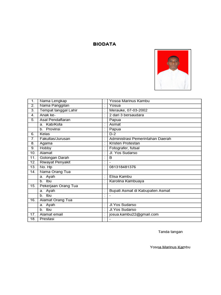 Format Biodata | PDF