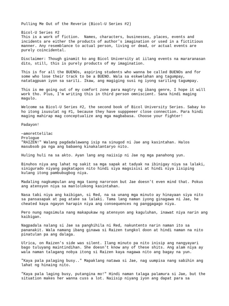 (Bicol-U Series 2) Pulling Me Out of The Reverie | PDF