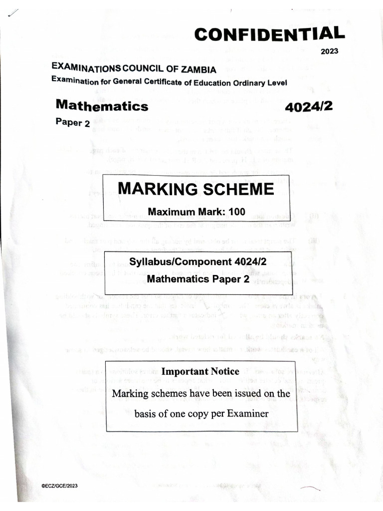 Marking Key Math P 2 - 2023 GCE-1 | PDF