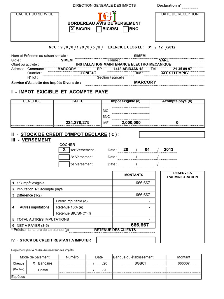 Borderau Dgi | PDF | Comptabilité | Banques