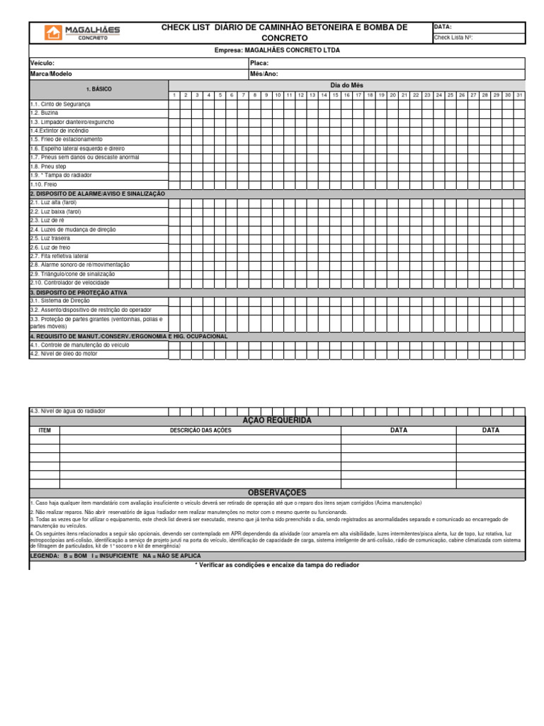 Check List Diário de Equipamentos BB02 | PDF | Tecnologia e Engenharia