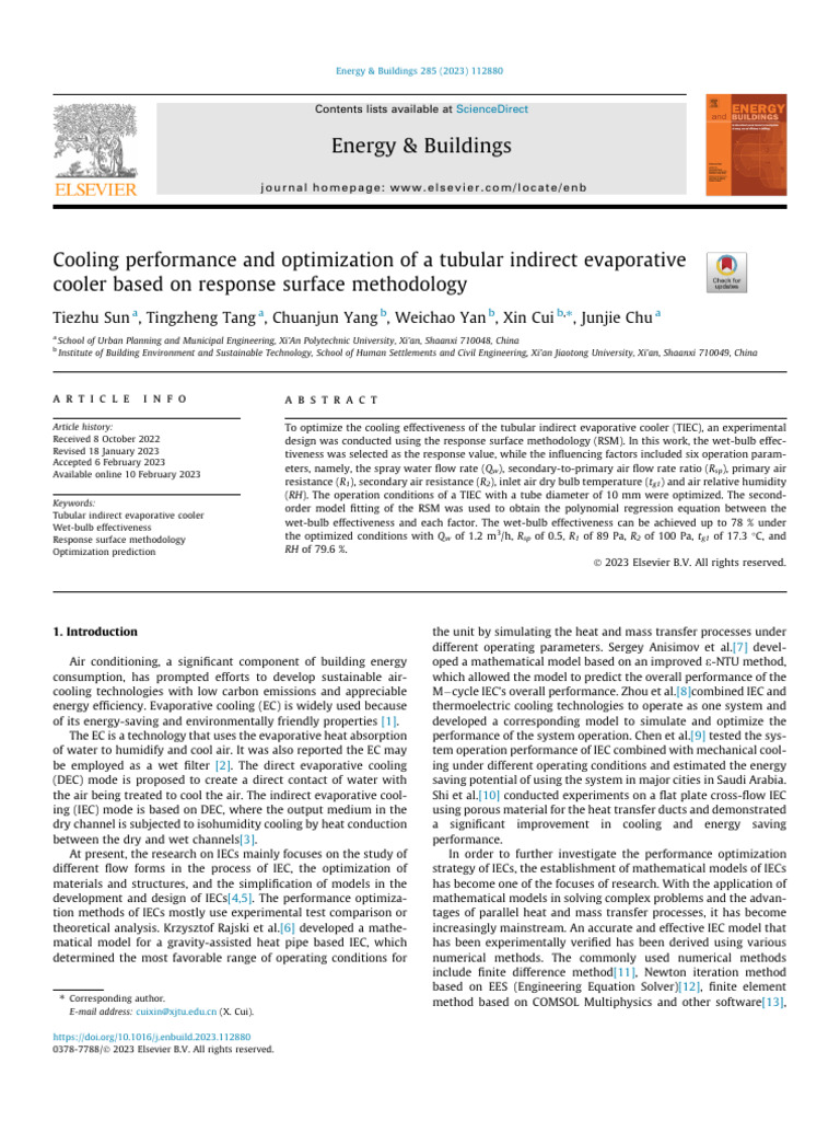 4 - Sun T Et Al - 2023 - Cooling Performance and Optimization of A Tubular Indirect Eva ...