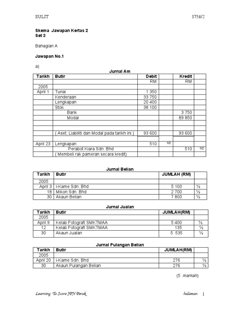 Prinsip Akaun Skema SPM Prinsip Akaun Kertas 2 Set 3 | PDF