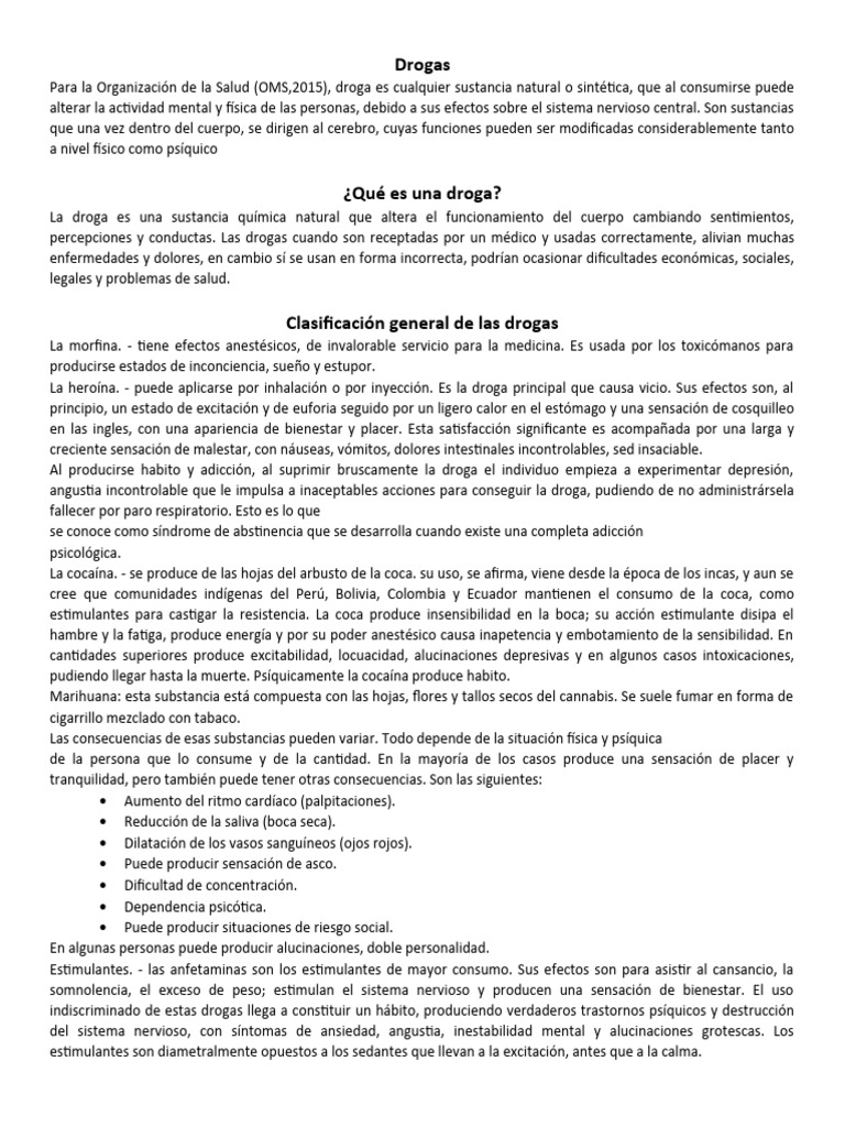 Drogas | Descargar gratis PDF | La dependencia de sustancias | Drogas