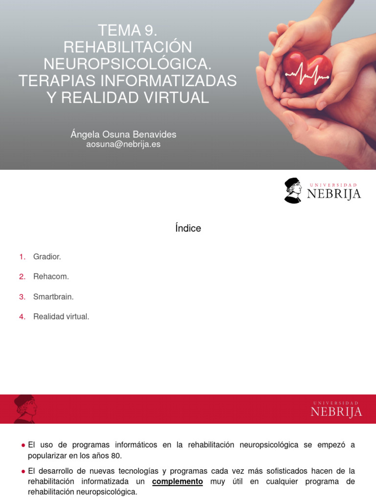 Tema 9. Rehabilitación Neuropsicológica. Terapias Informatizadas | PDF | Atención | Memoria