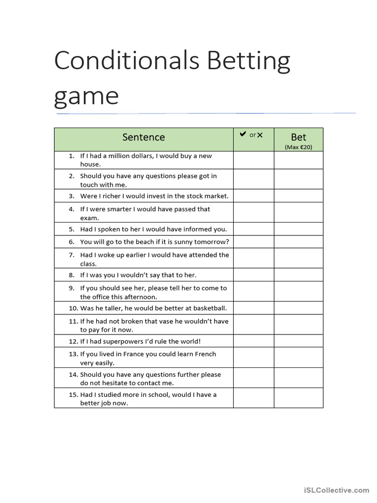 Conditionals Betting Game - C1 | PDF