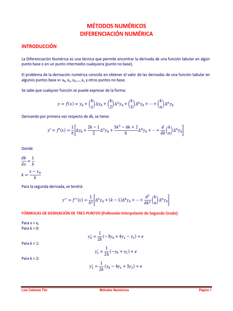 Metodos Numericos Diferenciacion Numeric Pdf Análisis Numérico