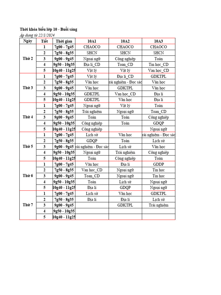 TKBHS - NH2023 - 2024 - Sang - Tu 22 - 1 - Truong THPT Trinh Hoai Duc | PDF