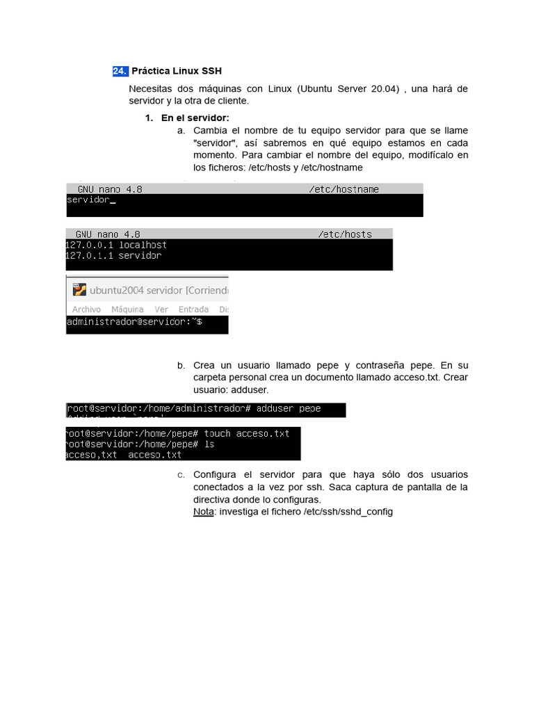 Práctica Linux SSH Estudio | PDF | Protocolos de capa de aplicación | Protocolos de internet