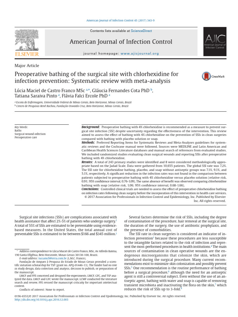 Chlorhexidine in Preoperative Bathing | PDF | Surgery | Systematic Review
