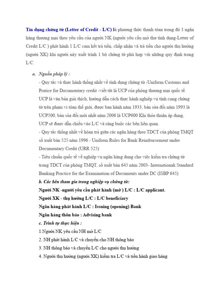 Tín D NG CH NG T (Letter of Credit - L/C) L | PDF