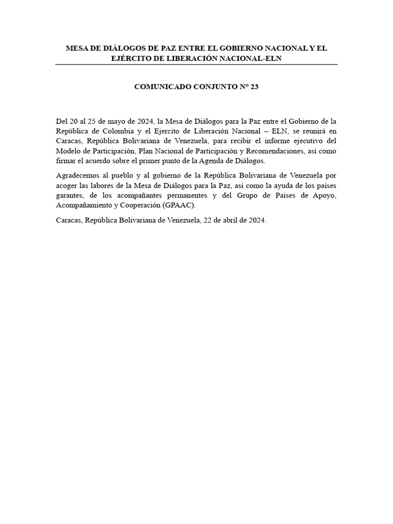 Comunicado ELN - 220424 | PDF