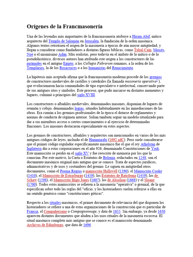 Orígenes de La Francmasonería | PDF | Masonería | Esoterismo occidental