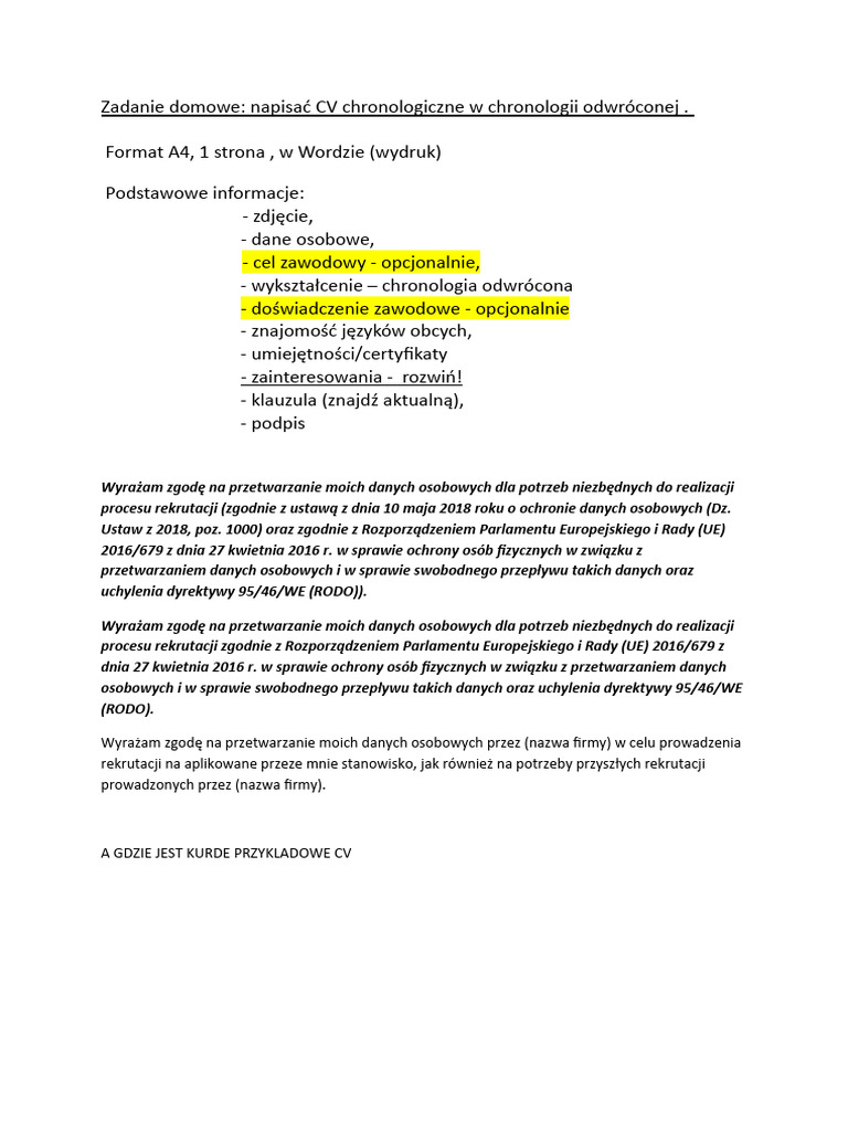 CV - Zadanie Domowe | PDF