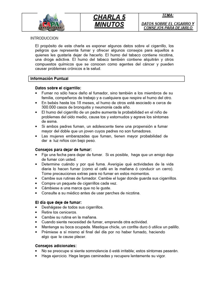 Datos Sobre El Cigarro y Consejos para Dejarlo | Descargar gratis PDF ...