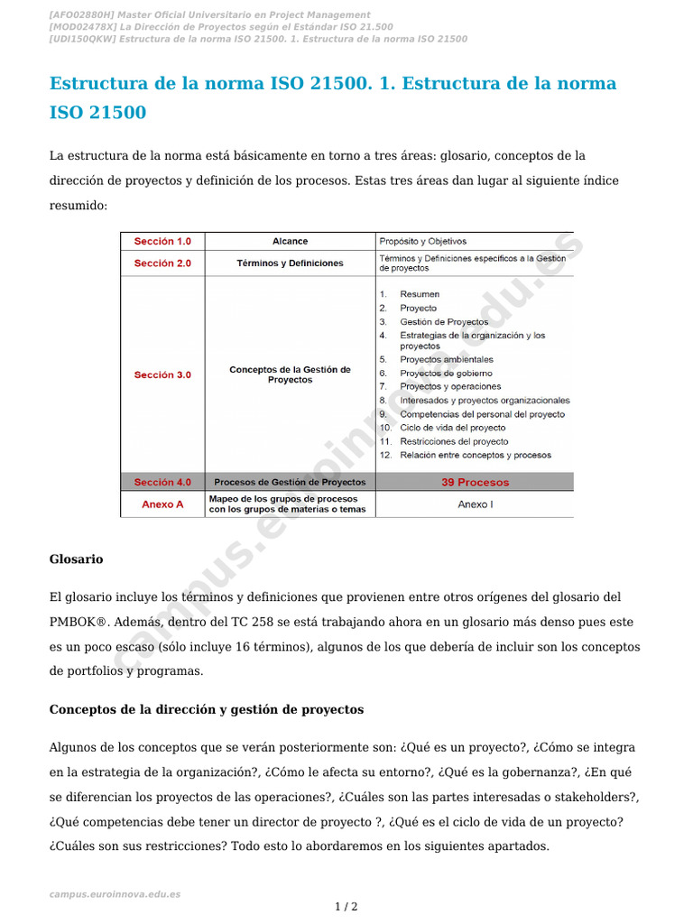 Estructura de La Norma ISO 21500. 1. Estructura de La Norma ISO 21500 ...