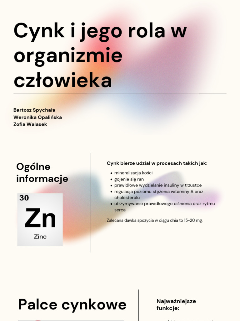 Cynk I Jego Rola W Organizmie Człowieka | PDF