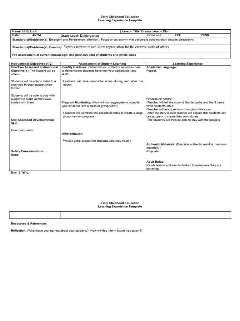 edt 317 drama lesson plan | PDF | Early Childhood Education | Learning