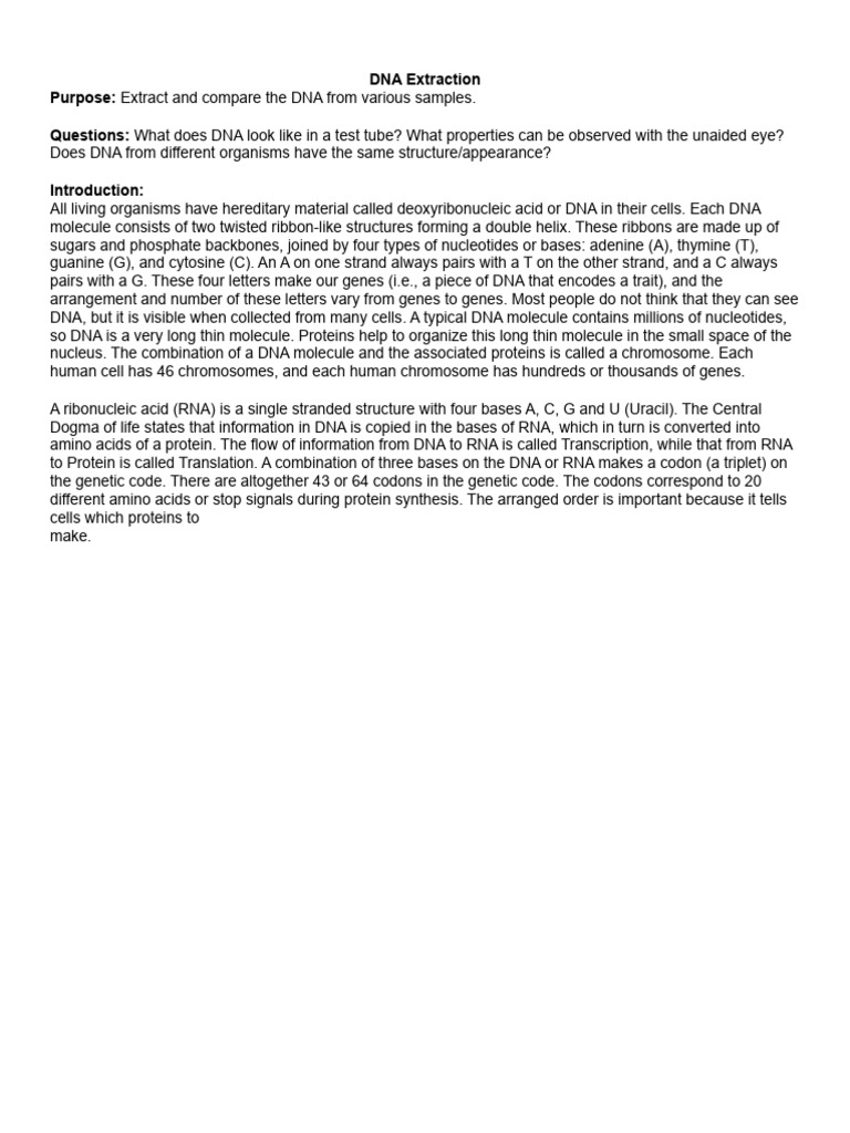 BIO126 DNA Extraction Lab | PDF | Gene | Dna