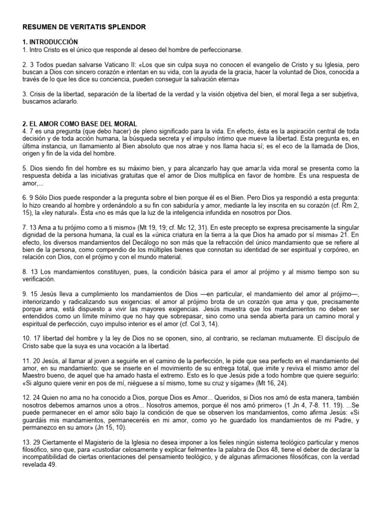 Resumen Veritatis Splendor | PDF | Moralidad | Verdad