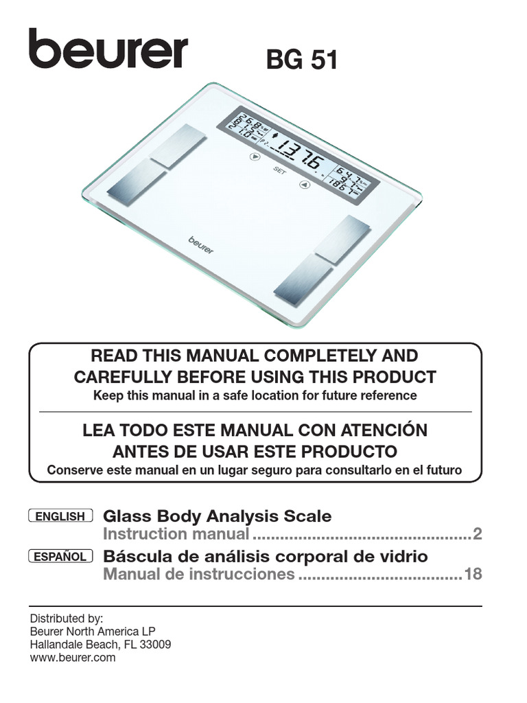Beurer BG 51 Scale Instruction Manual | PDF | Body Mass Index | Weight